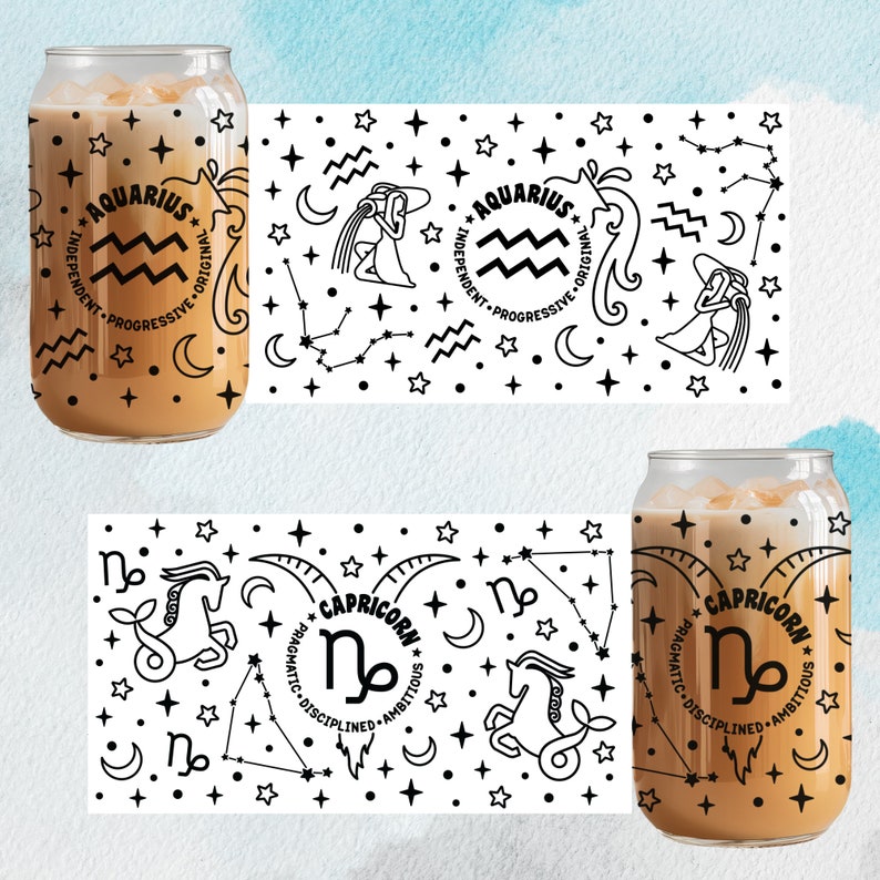 Horoscope Glass Can Zodiac Sign Iced Coffee Glass Cup Witchy - Etsy