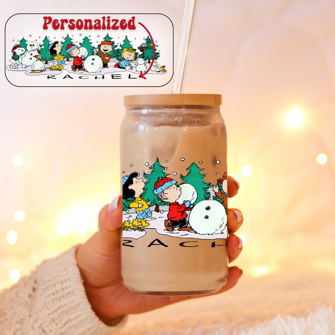 Snoopy Iced Coffee Glass, Holiday Gift for Her, Iced Coffee Glass ...