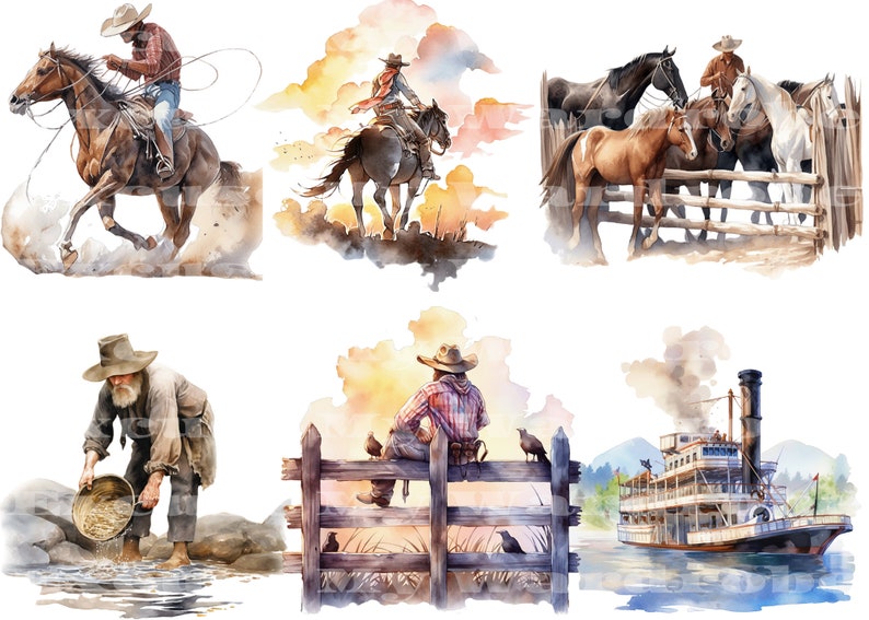 Western Watercolor Clipart PNG Format Instant Download for Commercial ...