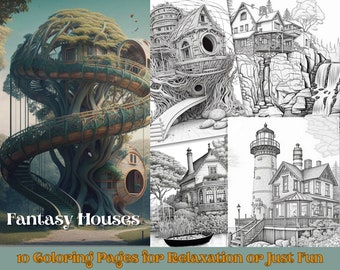 Fantasy Houses Printable Adult Coloring Page From Favoreads Coloring ...