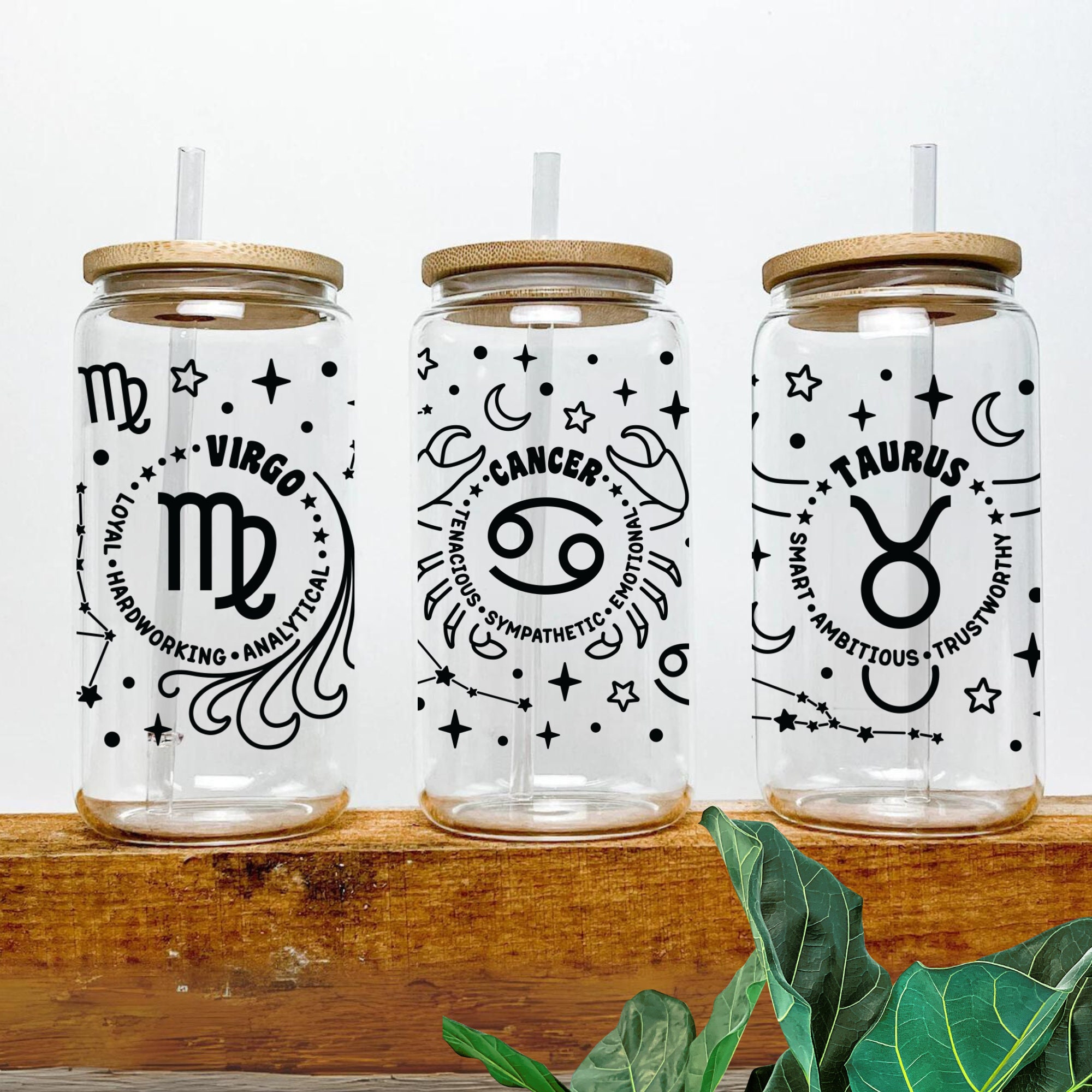 Horoscope Glass Can Zodiac Sign Iced Coffee Glass Cup Witchy - Etsy