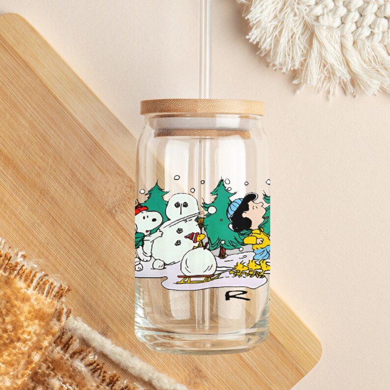 Snoopy Iced Coffee Glass, Holiday Gift for Her, Iced Coffee Glass ...