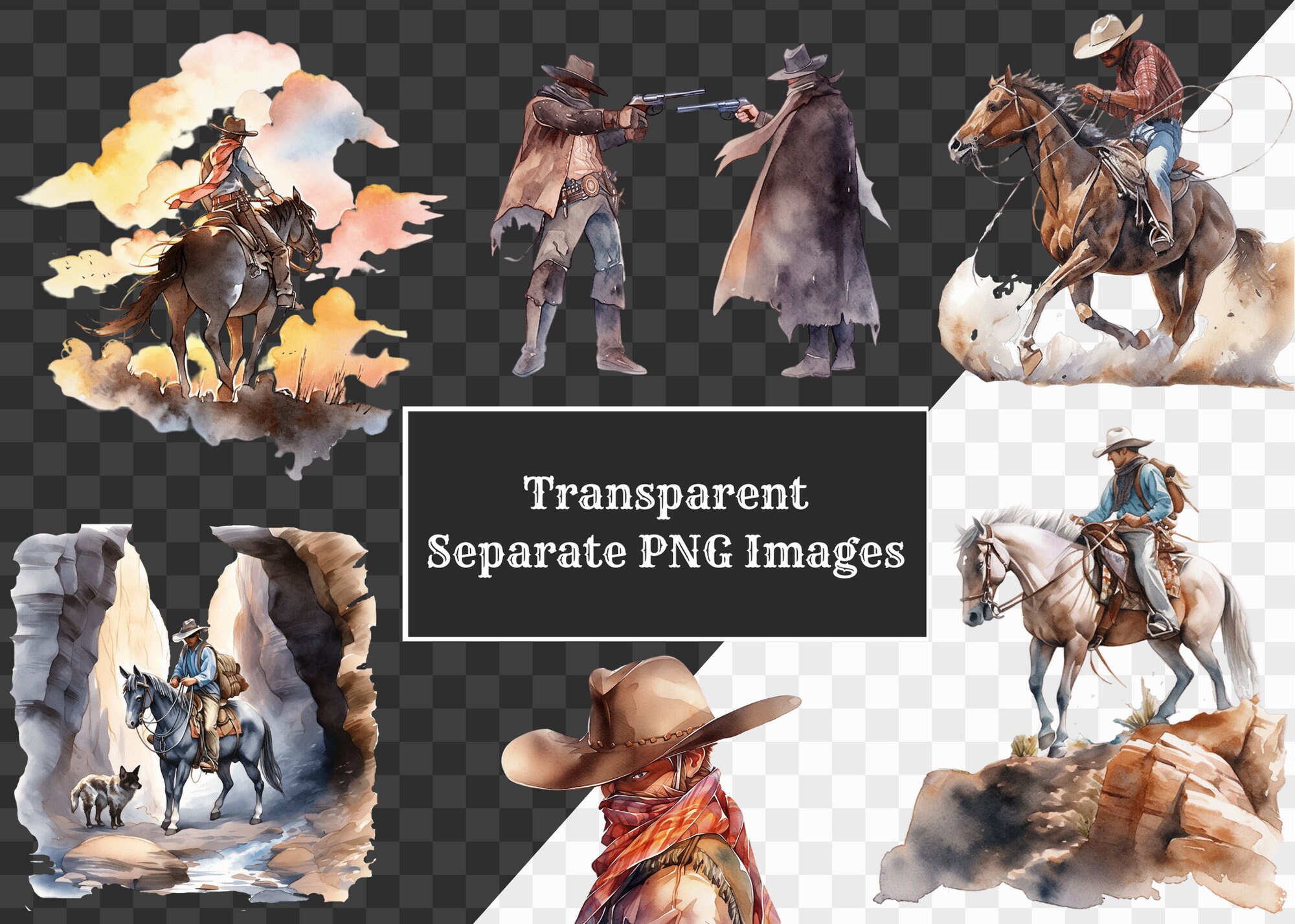 Western Watercolor Clipart PNG Format Instant Download for Commercial ...