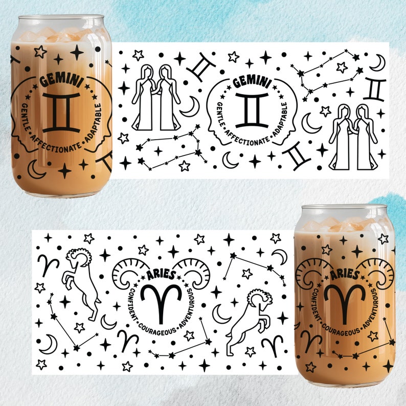 Horoscope Glass Can Zodiac Sign Iced Coffee Glass Cup Witchy - Etsy
