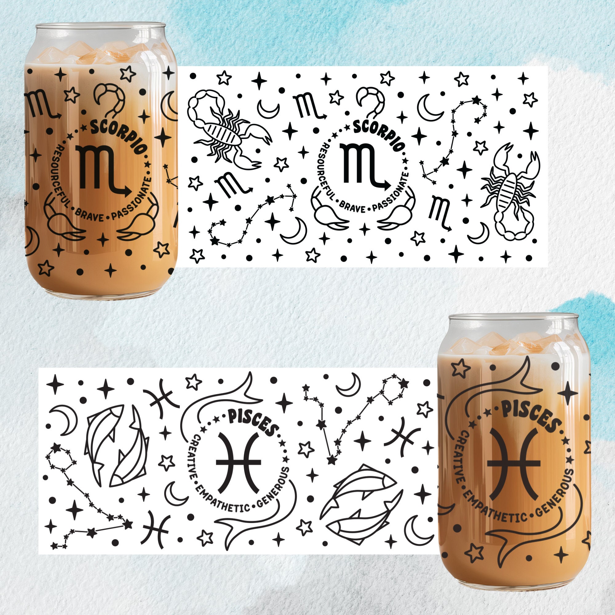 Horoscope Glass Can Zodiac Sign Iced Coffee Glass Cup Witchy - Etsy