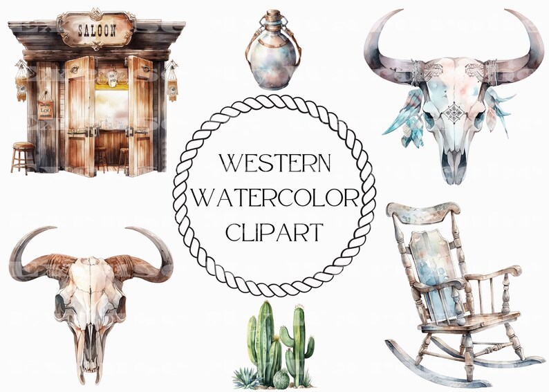 Western Watercolor Clipart PNG Format Instant Download for Commercial ...