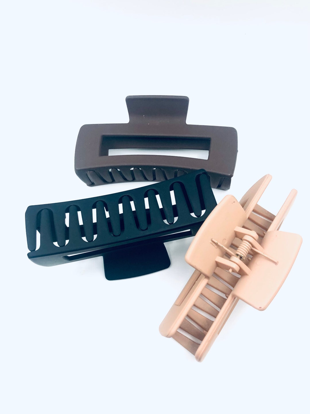 3PC Rectangular Claw Clips | Matte Claw Clips for Thick Hair | Brown ...