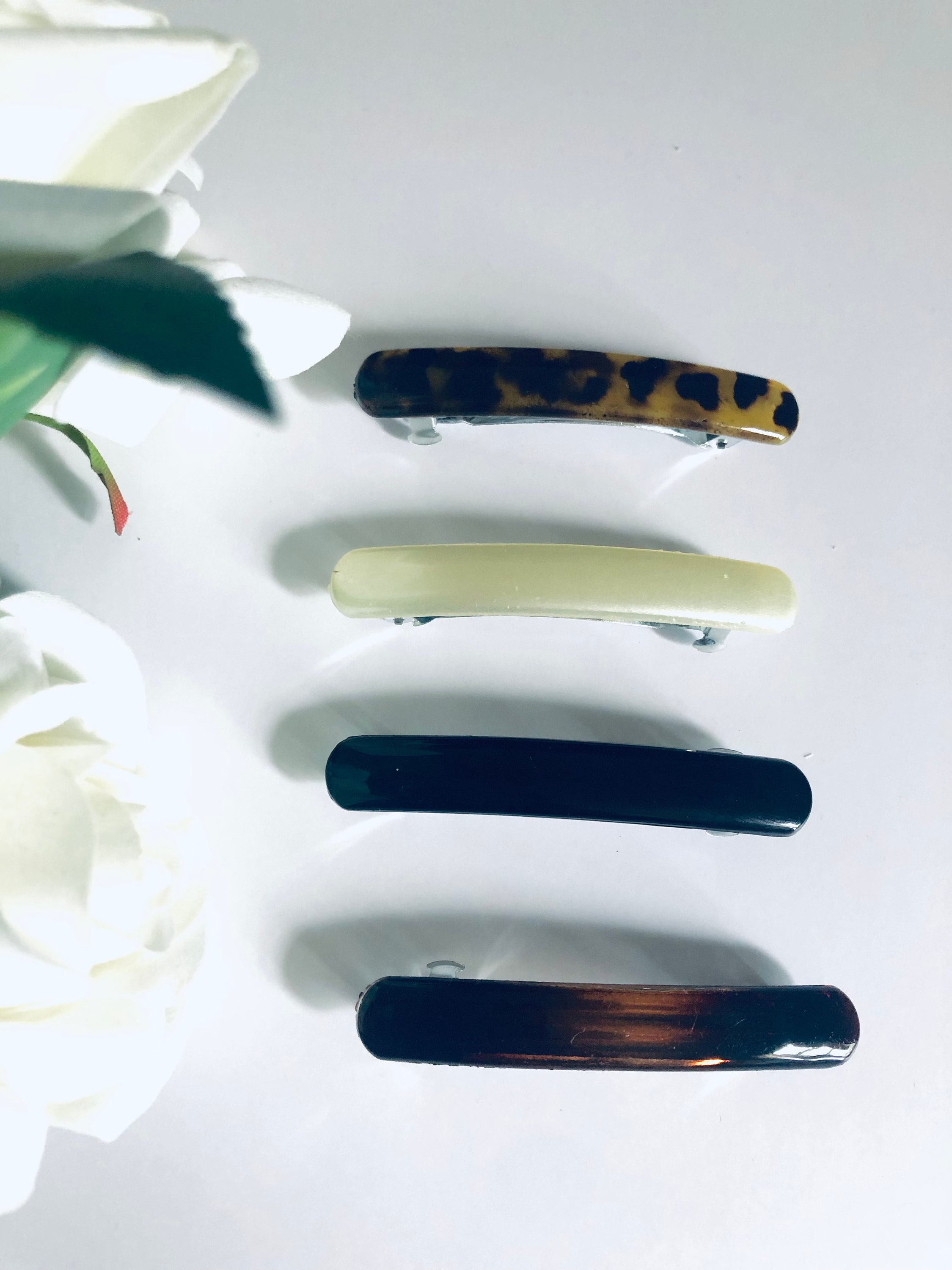 4 PC Long Bar French Barrette Minimalist Barrette Long Tortoise Shell ...