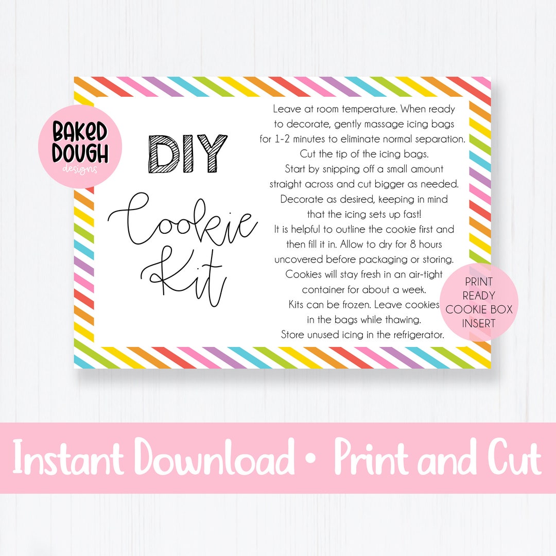 Printable DIY Cookie Kit Insert Instant Download Backing Card Cards Tag ...