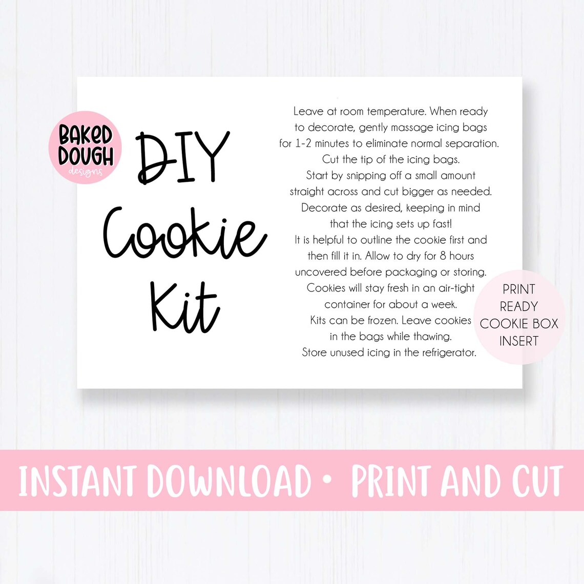 Printable DIY Cookie Kit Insert Instant Download Backing Card - Etsy