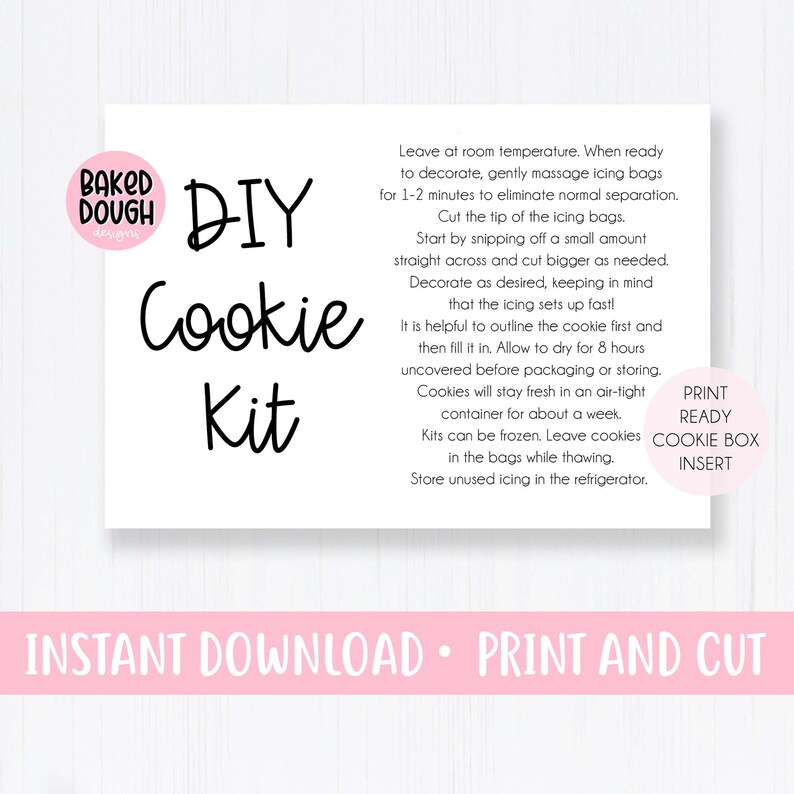 Printable DIY Cookie Kit Insert Instant Download Backing Card - Etsy