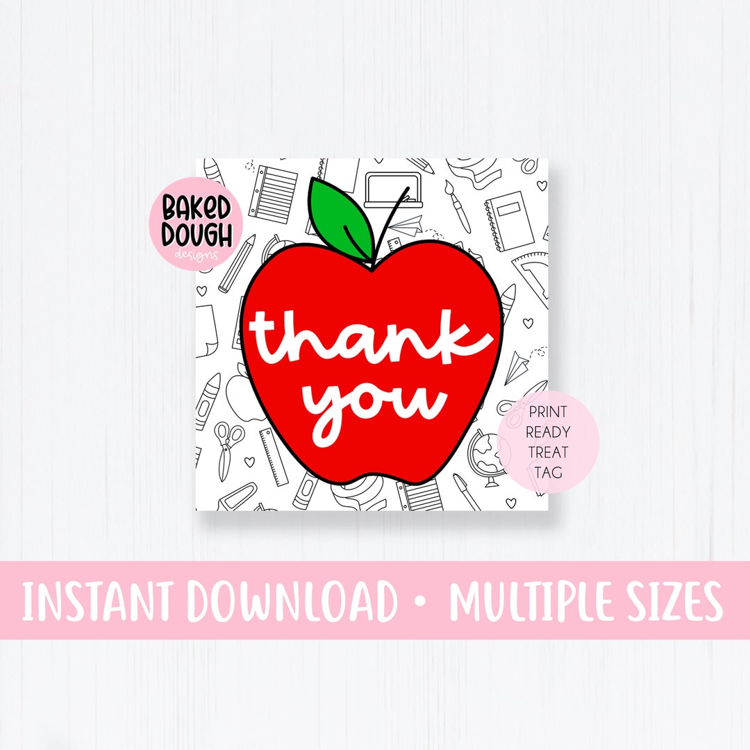 Printable Thank You Apple Teacher Tags, Teacher Appreciation, Cookies ...