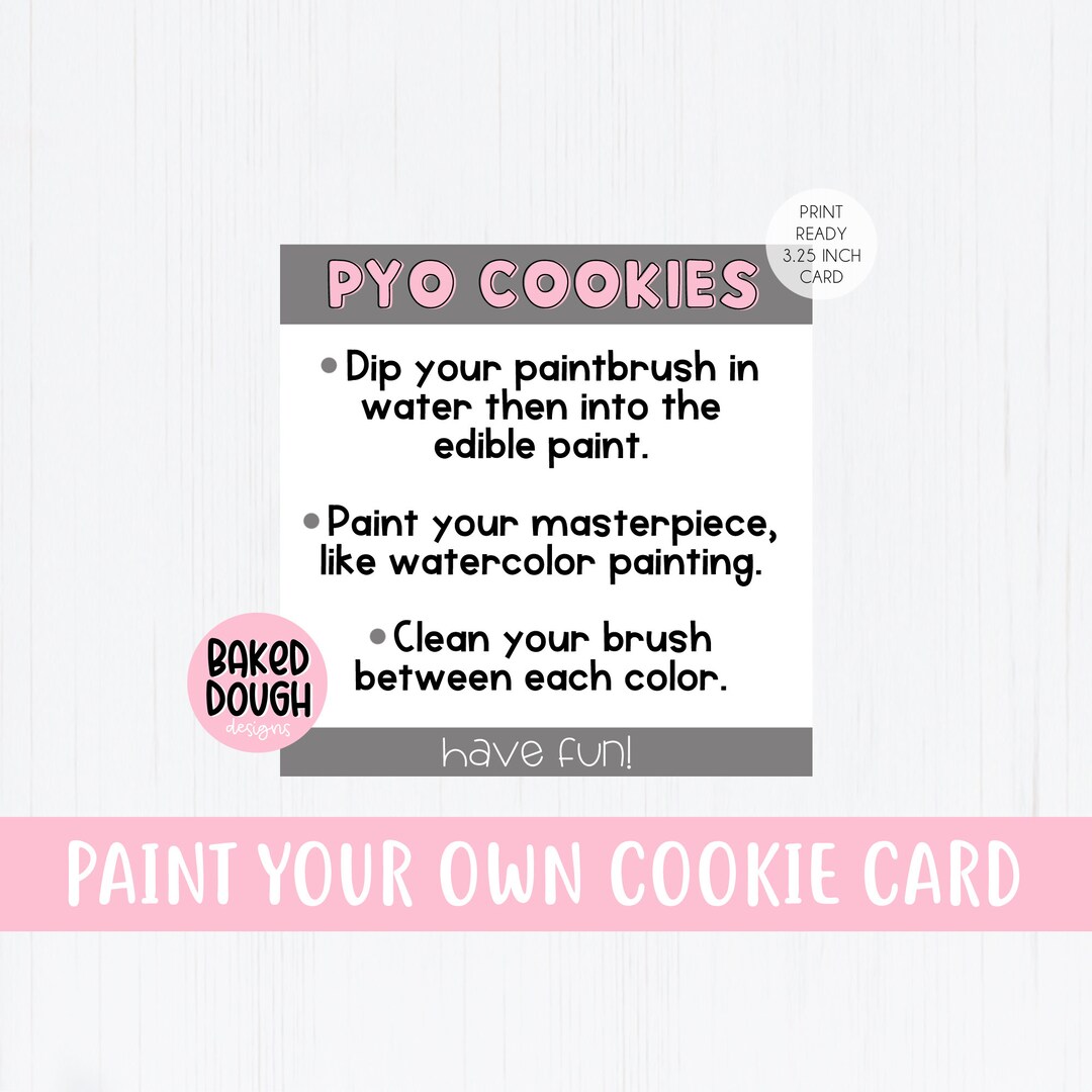 Printable PYO Cookie Card Insert Instant Download Backing Paint Your ...