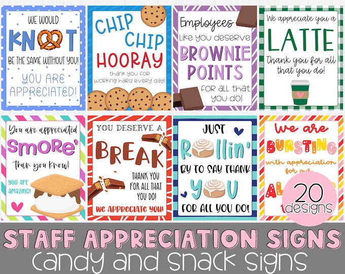 Printable Teacher Appreciation Staff Employees Signs Bundle of 20 Nurse ...