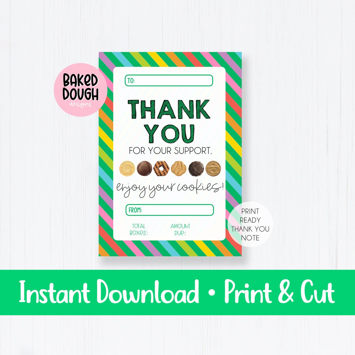 Printable Girl Scout Cookie Thank You Note Digital Download Cookie ...