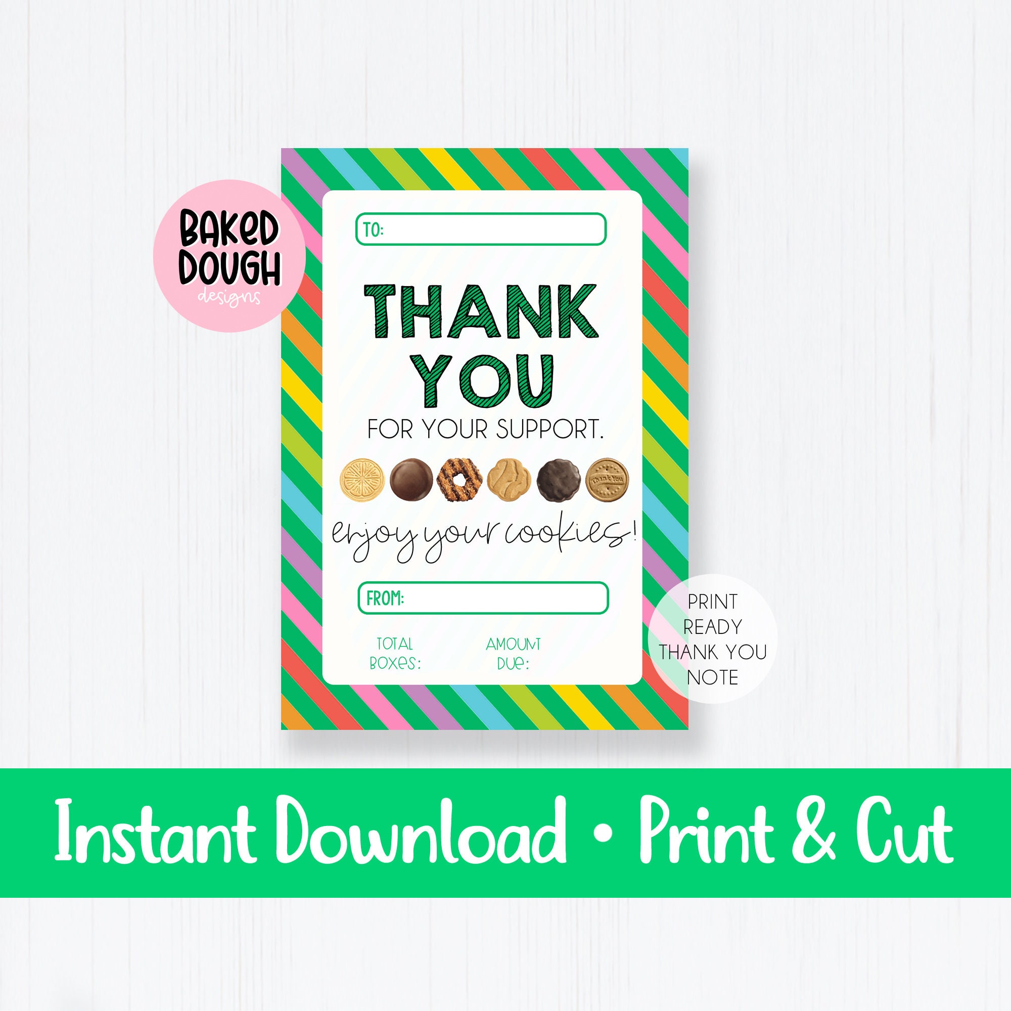 Printable Girl Scout Cookie Thank You Note Digital Download Cookie ...