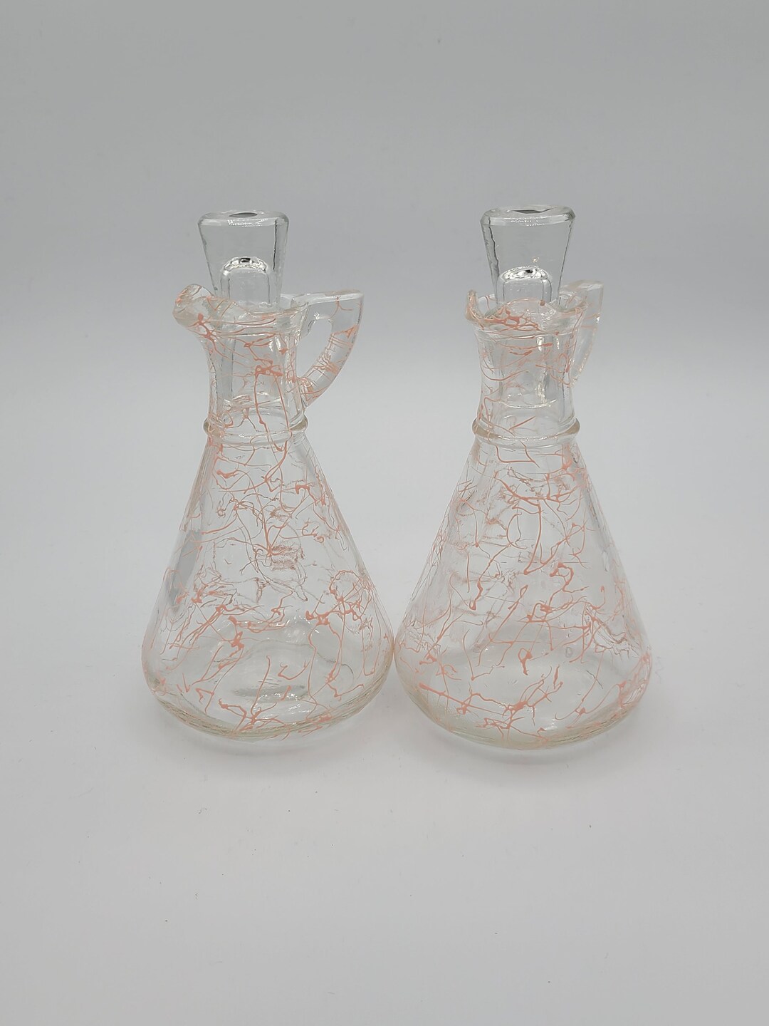 Hazel Atlas Pink Spaghetti Cruet Set - Etsy