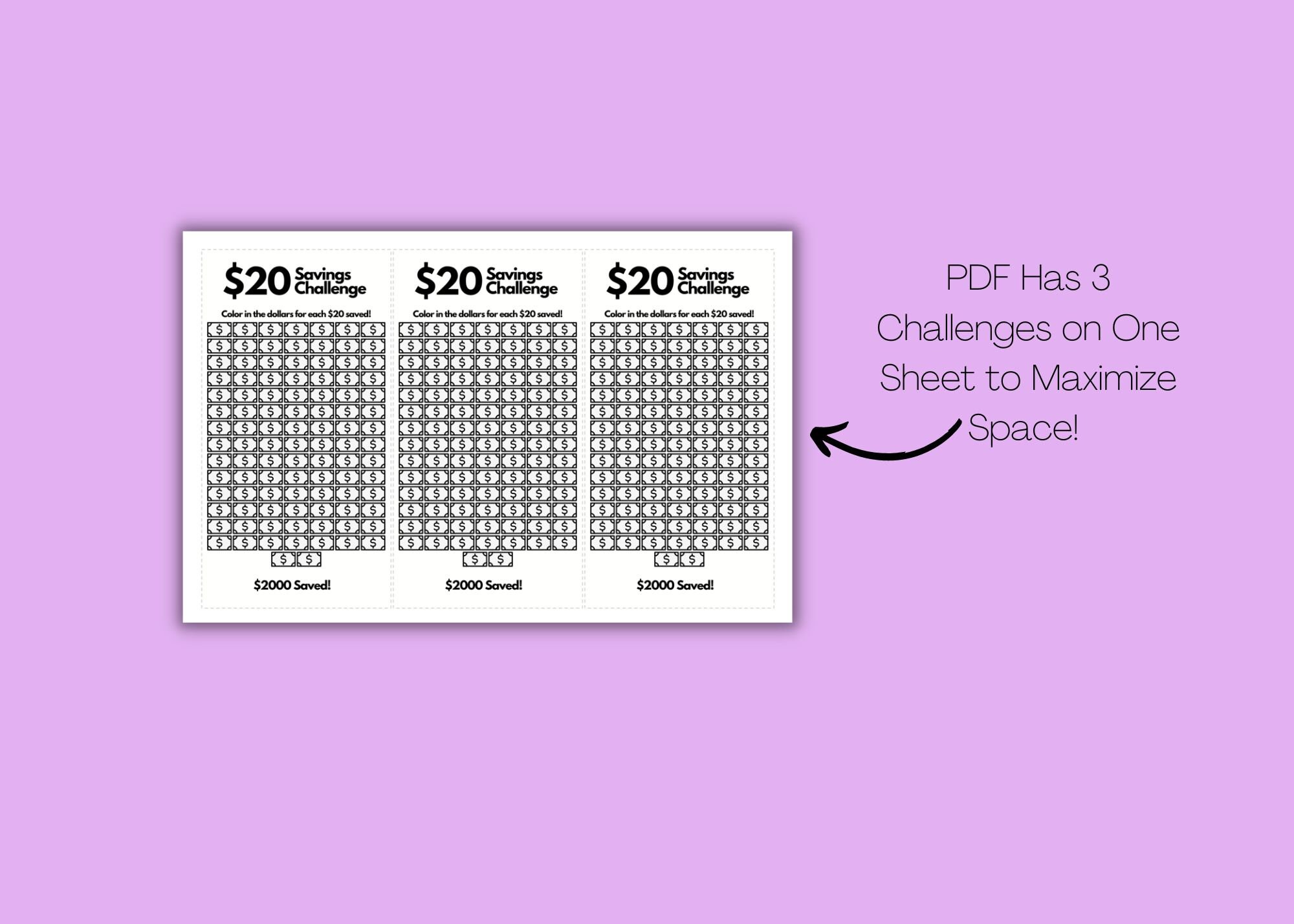 20 Dollar Savings Challenge | Printable PDF A6 Binder Size | Cash ...