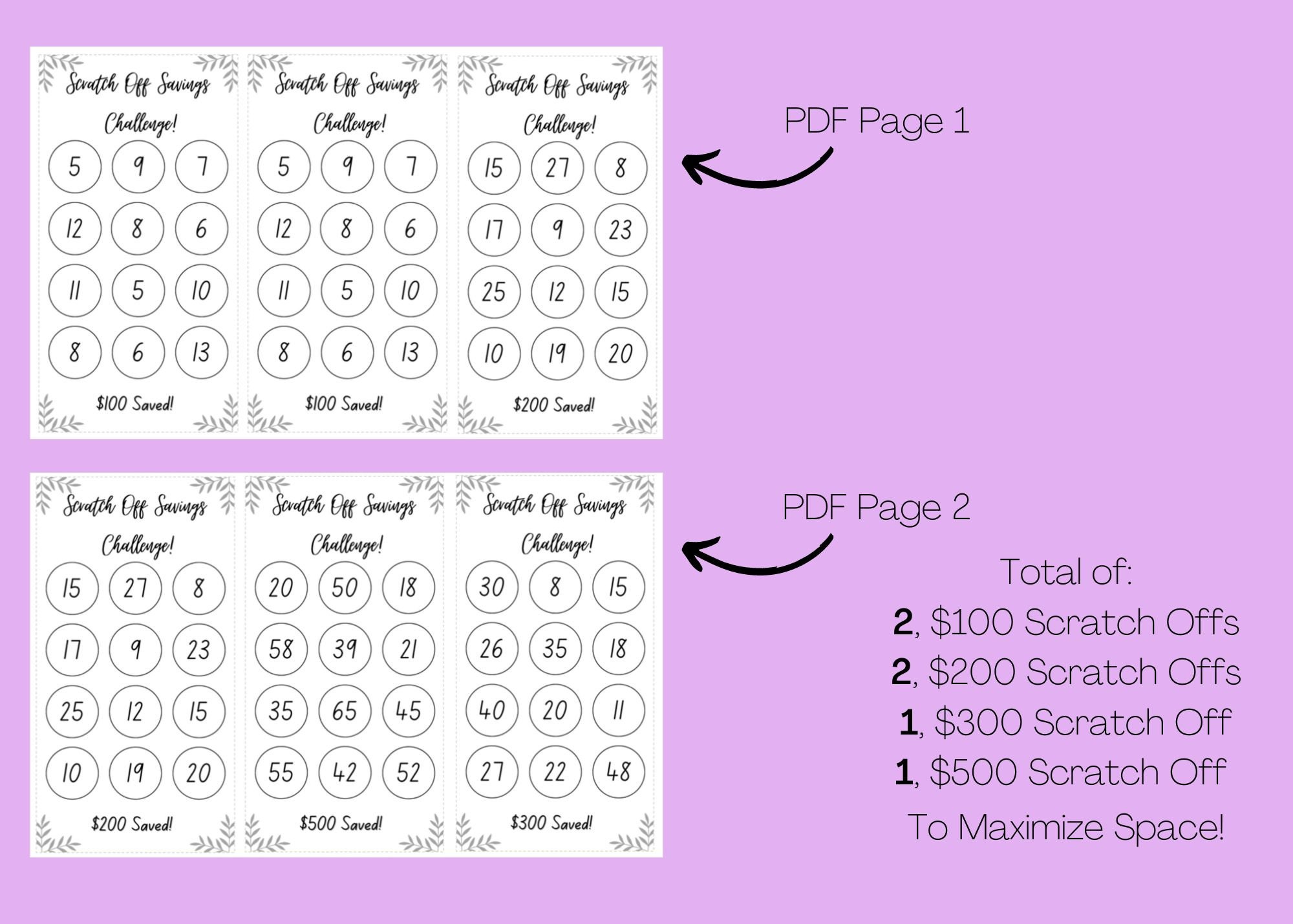 Scratch off Savings Challenge Bundle PDF Printable - Etsy
