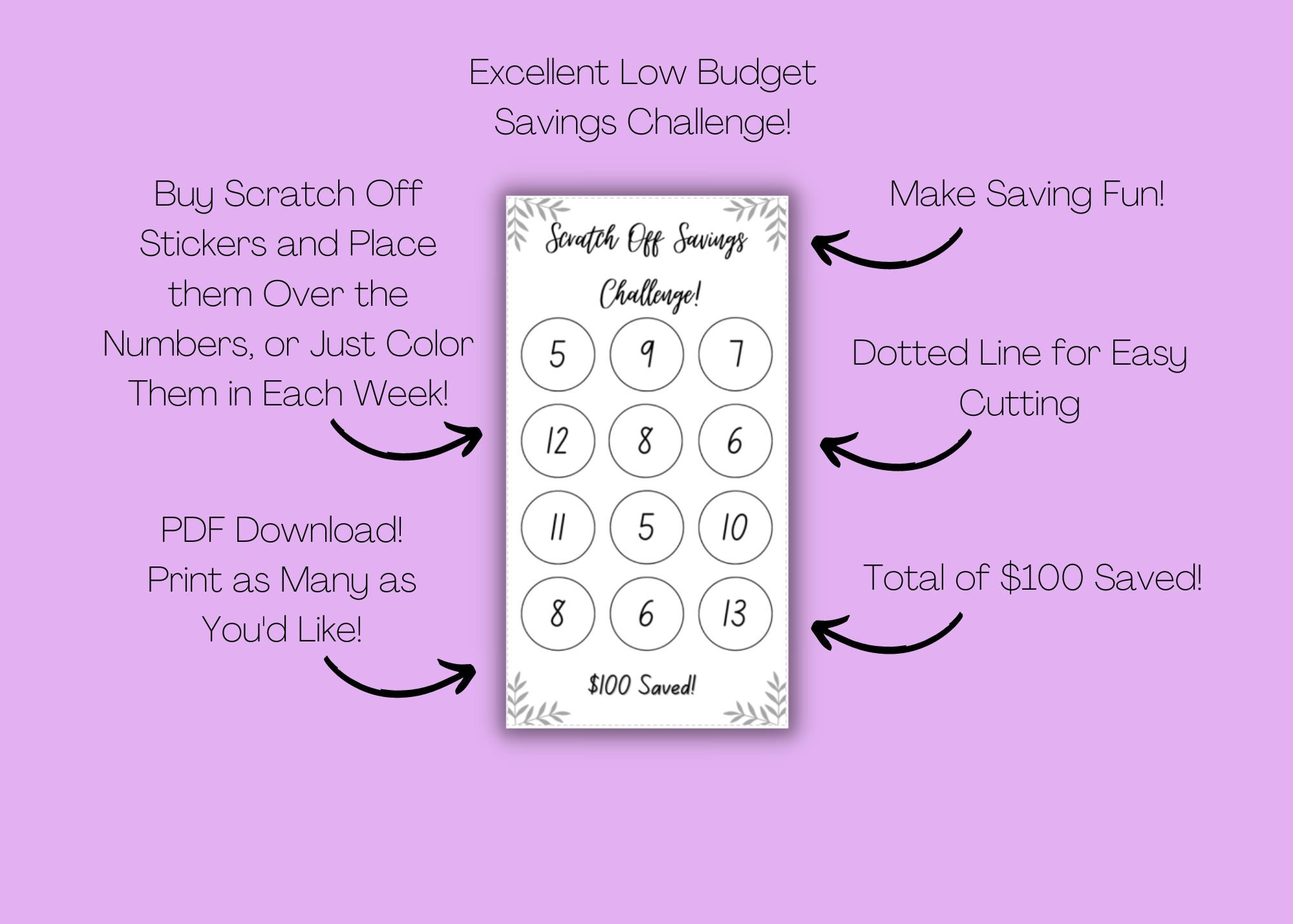 100 Dollar Scratch off Savings Challenge Printable PDF - Etsy