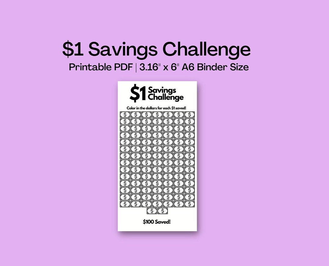 One Dollar Savings Challenge | Printable PDF A6 Binder Size | Cash ...