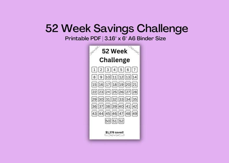 52 Week Savings Challenge Printable PDF - Etsy