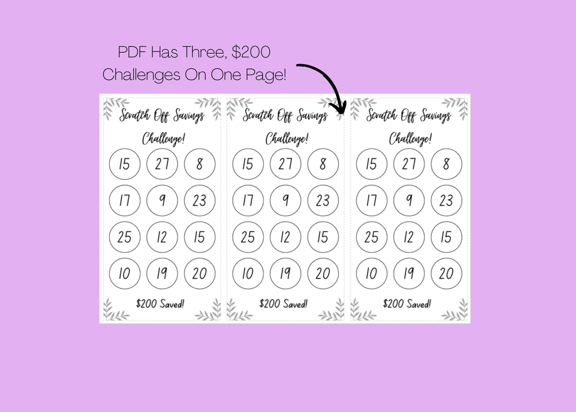 200 Dollar Scratch off Savings Challenge Printable PDF - Etsy