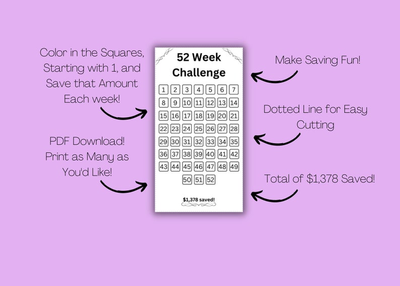 52 Week Savings Challenge Printable PDF - Etsy