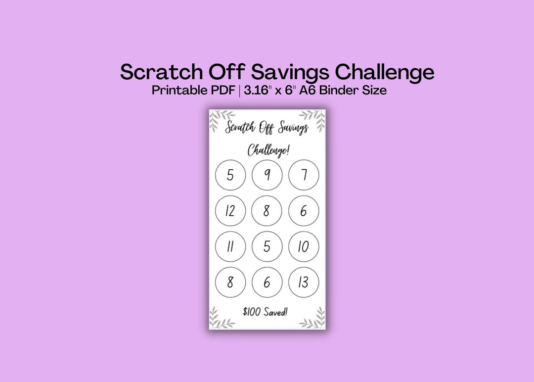 100 Dollar Scratch off Savings Challenge Printable PDF - Etsy