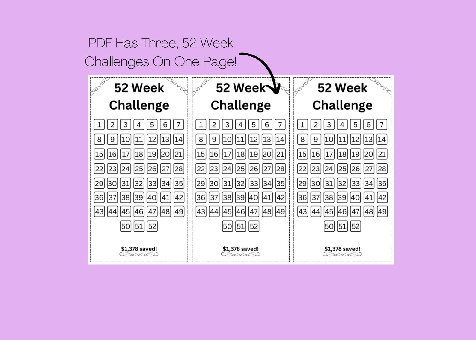 52 Week Savings Challenge Printable PDF - Etsy