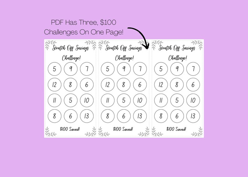 100 Dollar Scratch off Savings Challenge Printable PDF - Etsy