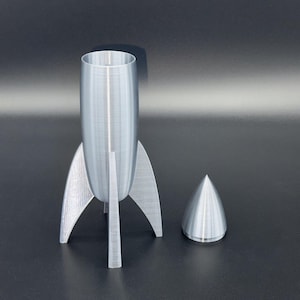 Silver Rocket Ship Container, Retro Rocket Ship With Lid and Storage ...