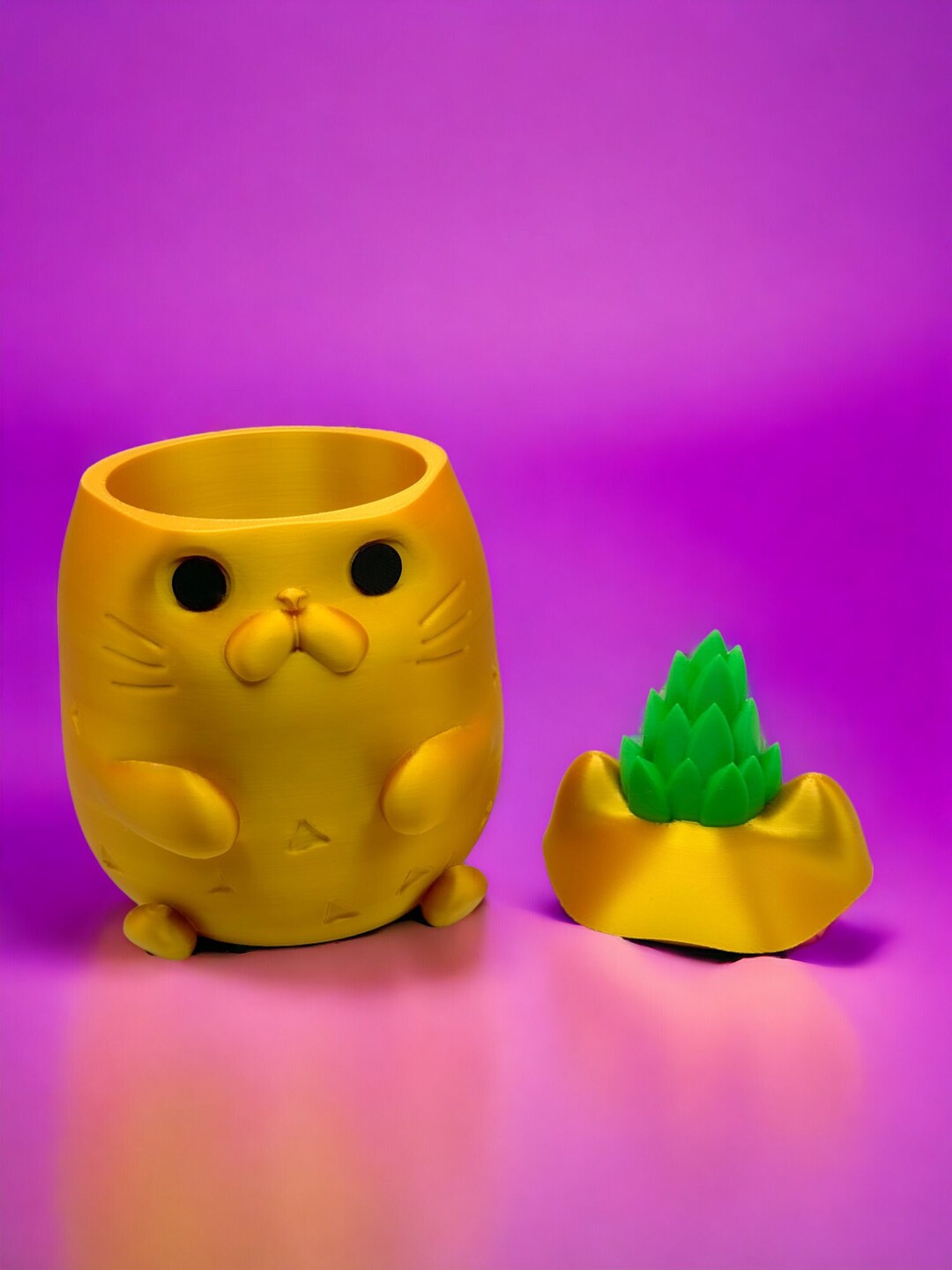 Pineapple Cat Container With Lid, Cute Cat Container, Pineapple Cat ...