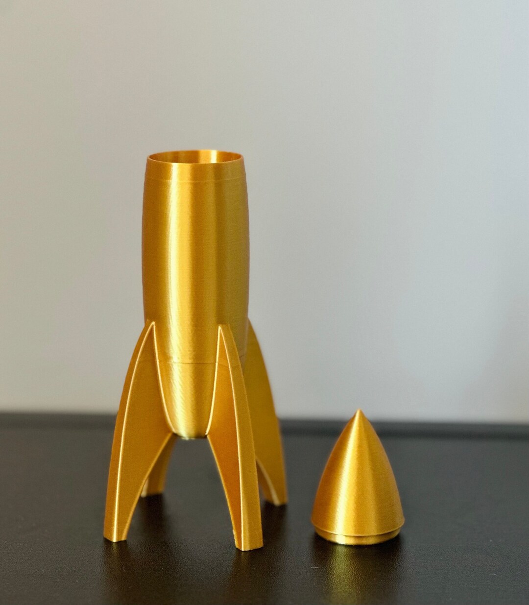 Golden Rocket Ship Container, Retro Rocket Ship With Lid and Storage ...