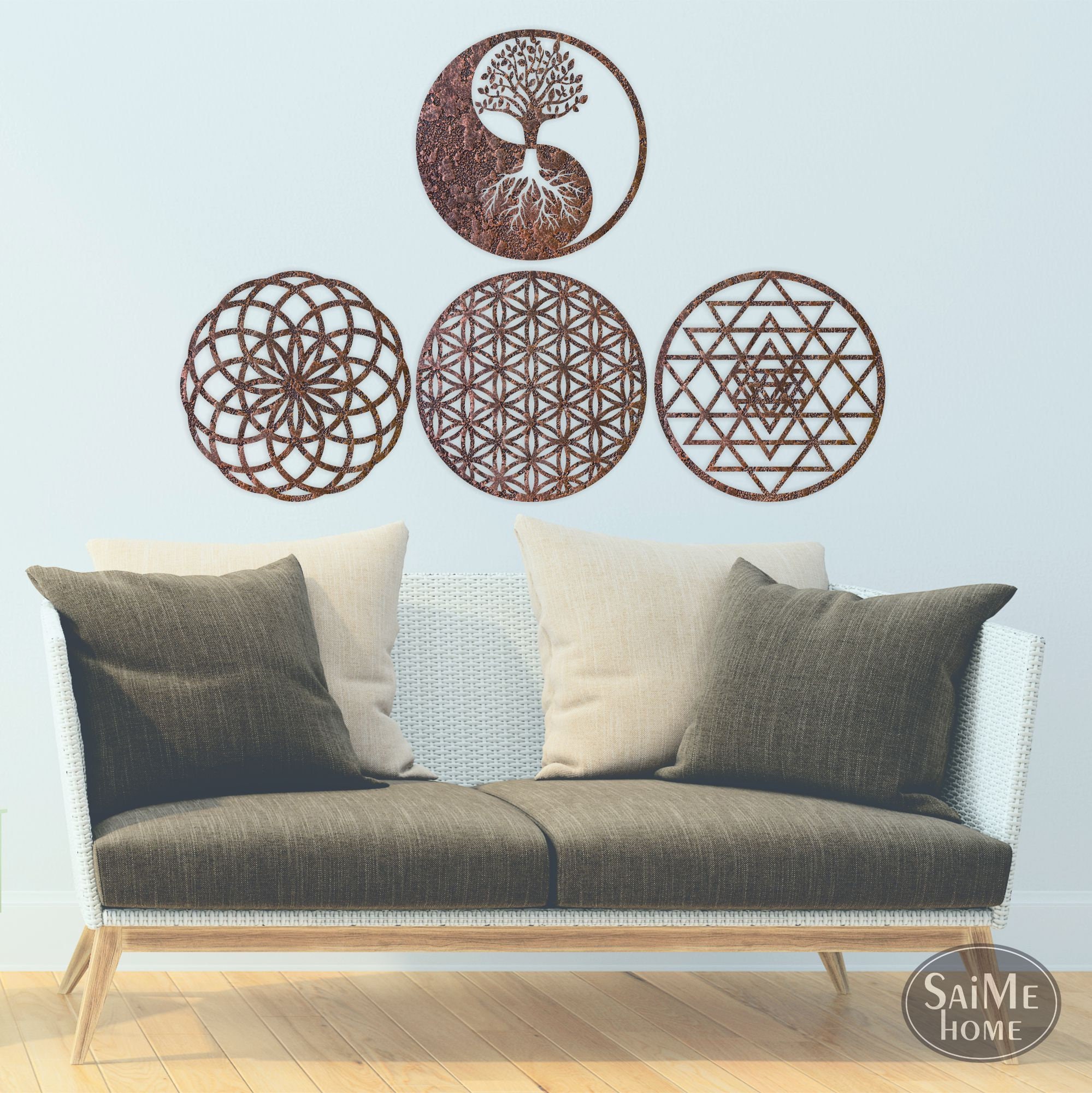 Sacred Geometry Wooden Wall Art, Flower of Life (copper Textured) Yin ...