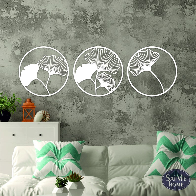Ginkgo Leaves Wall Decor ,3 Set Flower Patterns Wall Art, 3D Flower ...