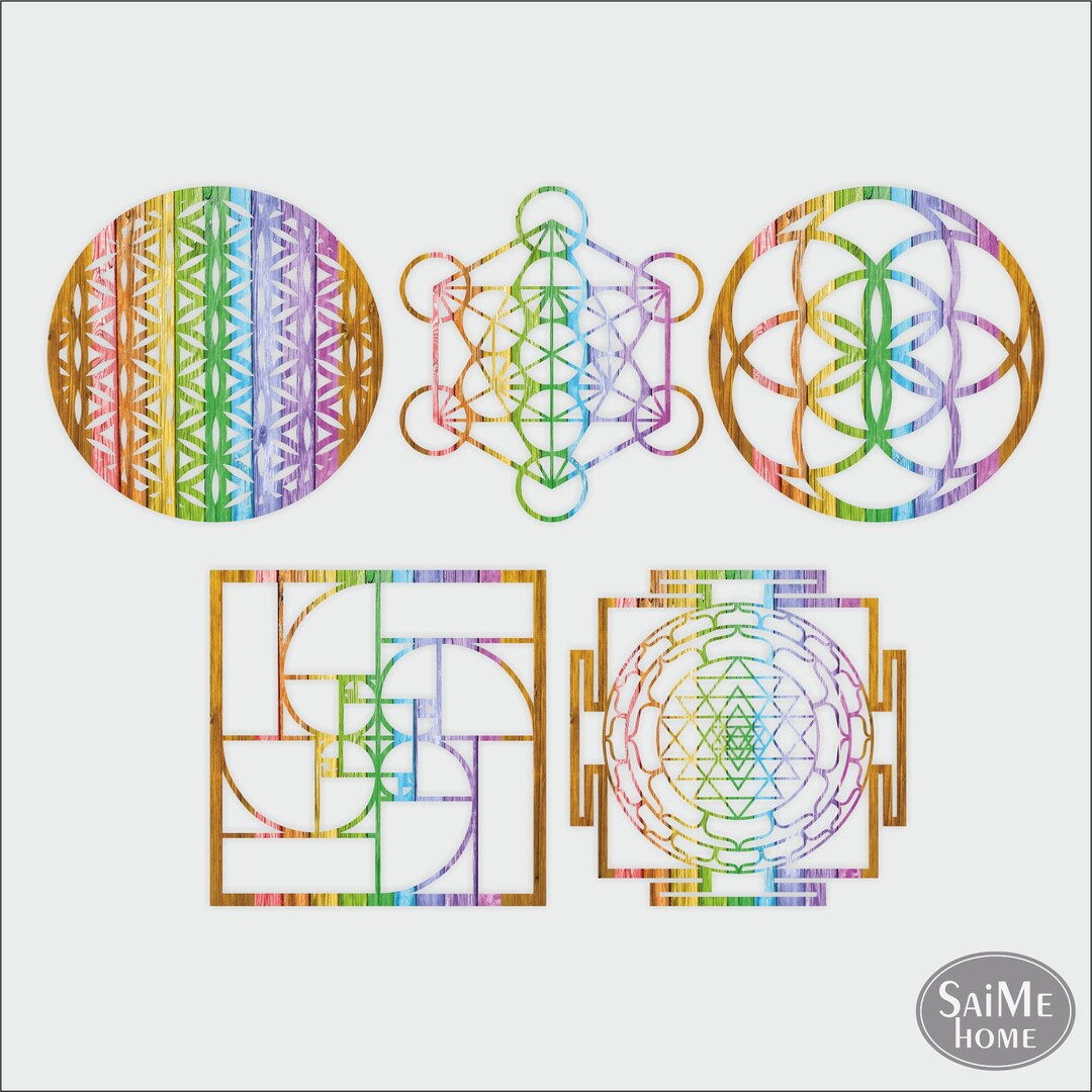 Sacred Geometry Wooden Wall Art, Flower of Life, Yin Yang Tree, Sri ...