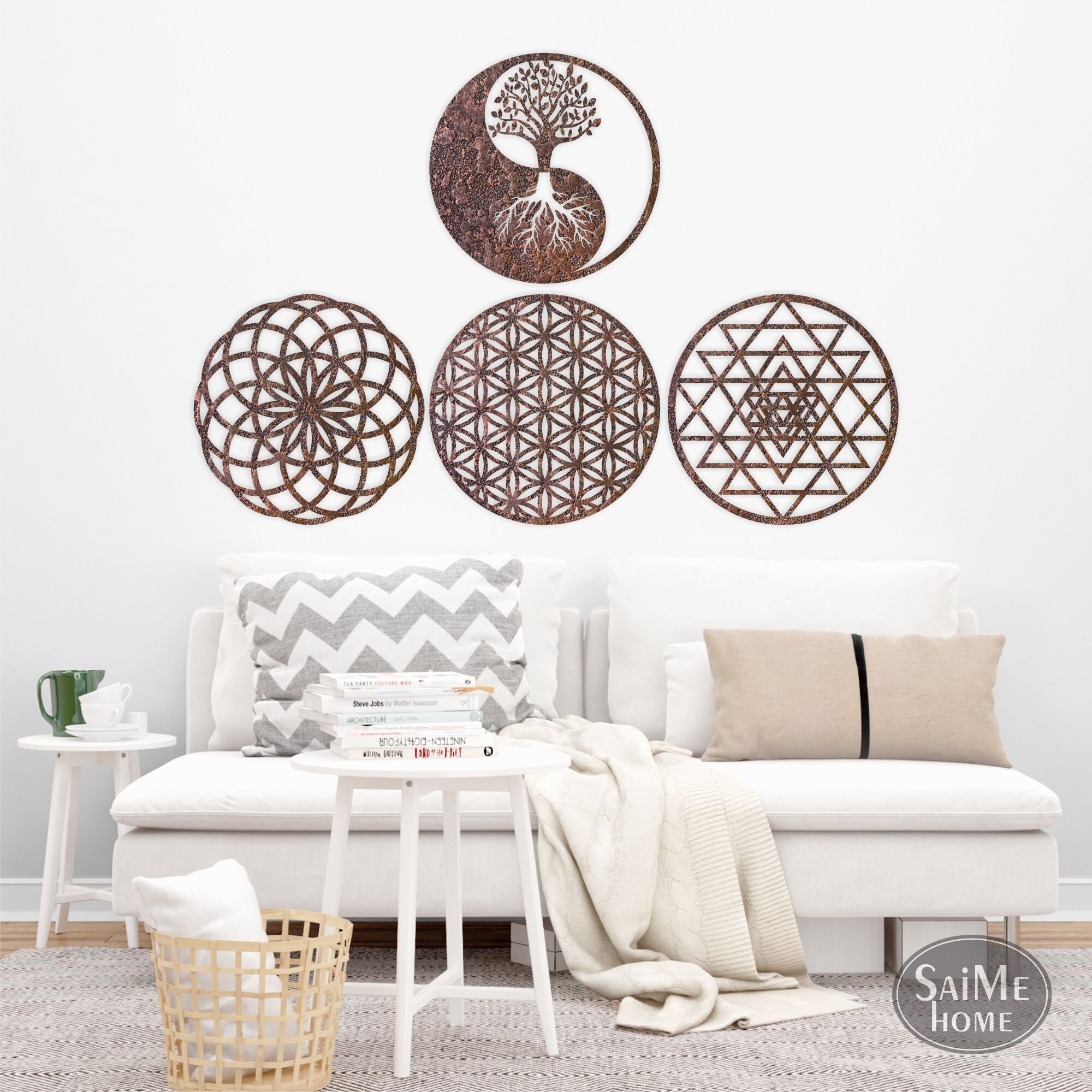 Sacred Geometry Wooden Wall Art, Flower of Life (copper Textured) Yin ...