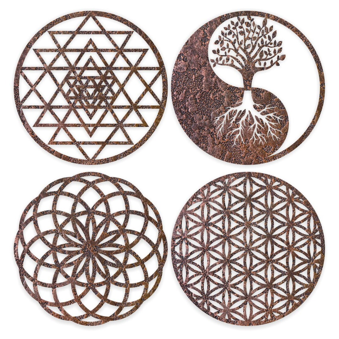 Sacred Geometry Wooden Wall Art, Flower of Life (copper Textured) Yin ...