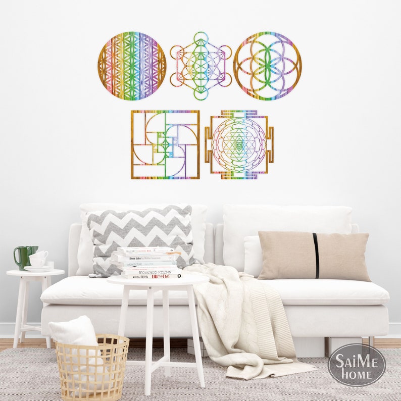 Sacred Geometry Wooden Wall Art, Flower of Life, Yin Yang Tree, Sri ...