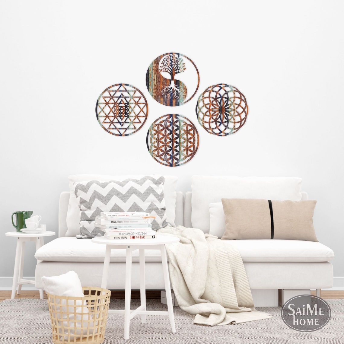 Sacred Geometry Wooden Wall Art, Flower of Life, Yin Yang Tree, Sri ...