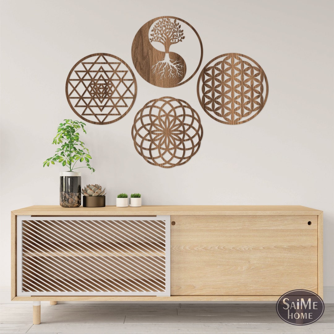 Sacred Geometry Wooden Wall Art Flower of Life Yin Yang - Etsy