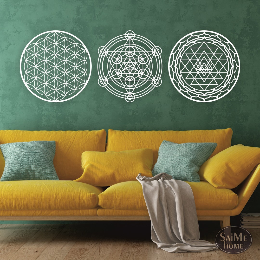 Sacred Geometry Wooden Wall Art, Flower of Life, Sri Yantra, Metatron ...