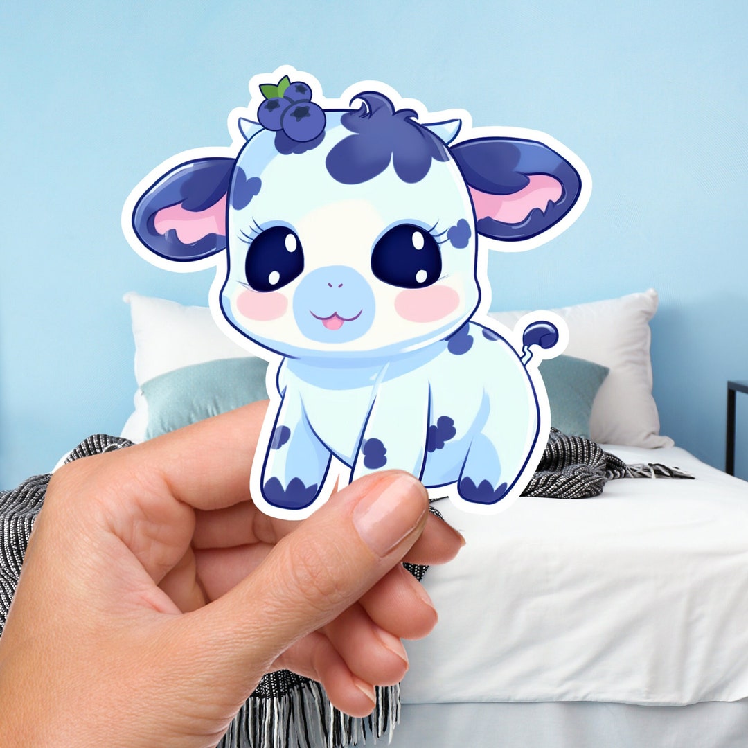 Blueberry Cow Vinyl Sticker, Kawaii Cow, Blue Cow, Blueberry Milk Cow ...