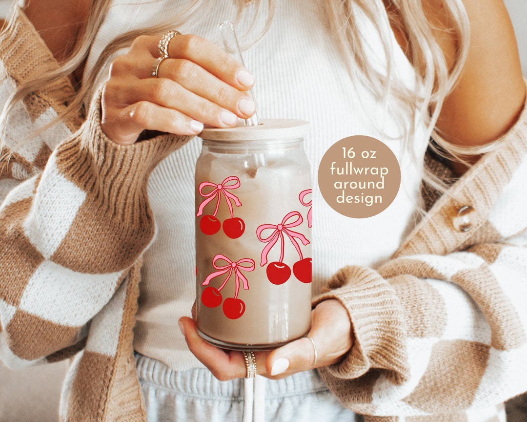 Coquette Cherry Glass Tumbler, Cherries Iced Coffee Glass, Glass Cups ...