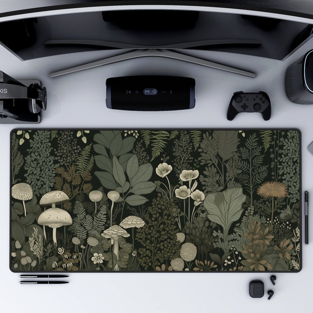 Cottagecore Desk Mat, Green Desk Mat, Floral Deskmat, Dark Botanical ...