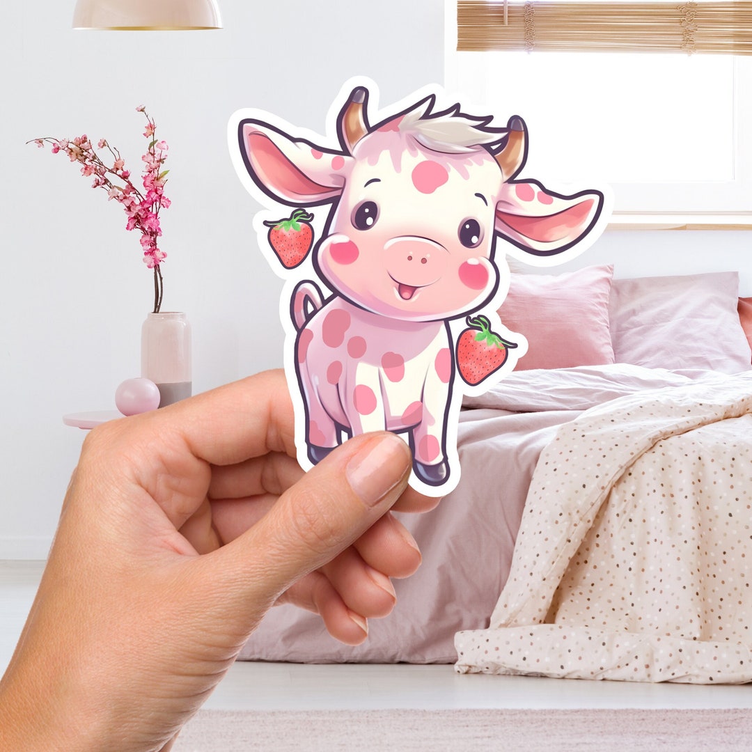 Strawberry Cow Vinyl Sticker, Strawberry Milk Cow, Kawaii Cow, Pink Cow ...