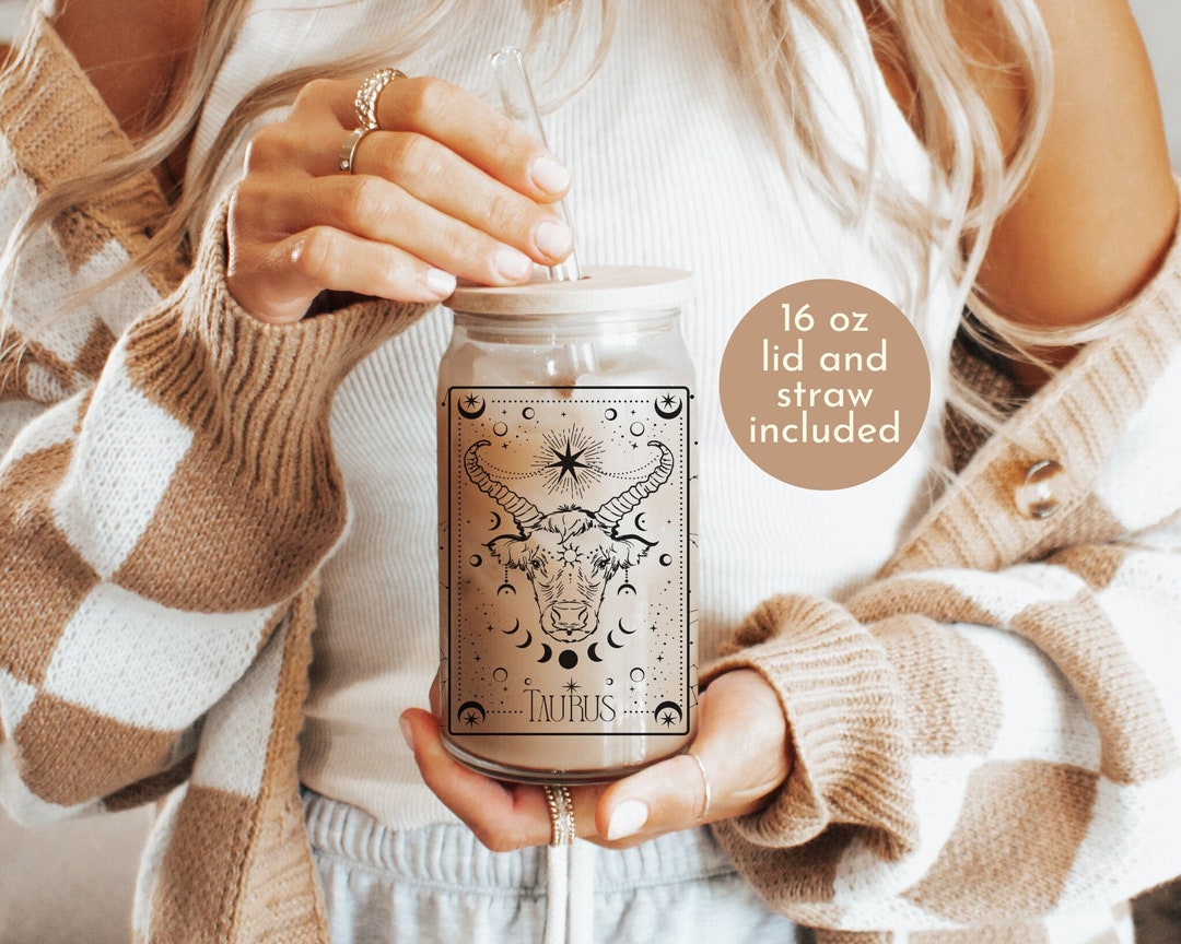 Taurus Glass Tumbler, Zodiac Iced Coffee Glass, Astrology Glass Cup ...