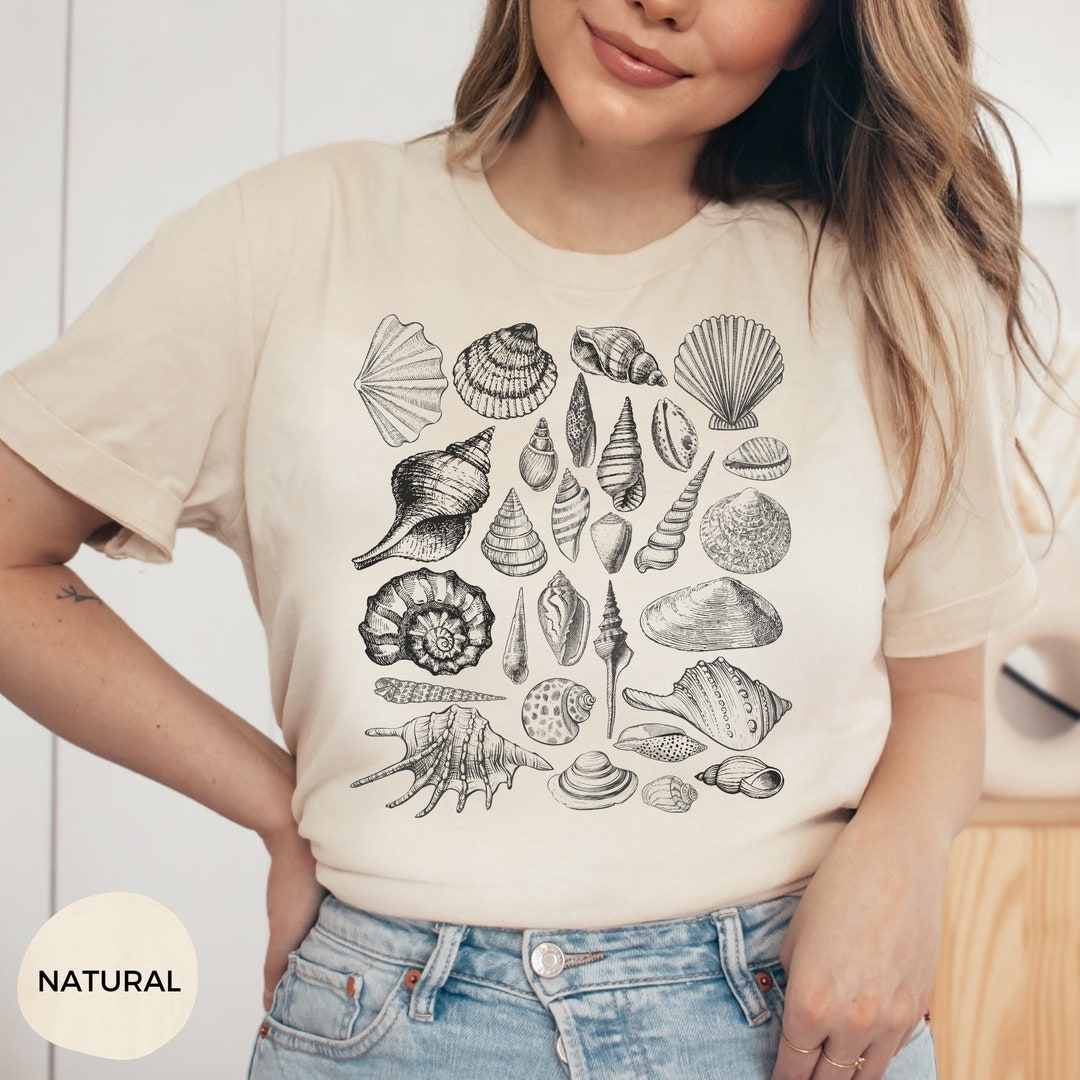 Vintage Seashell Shirt, Seashell Tee, Coastal Beach Shirt, Cowrie Shell ...