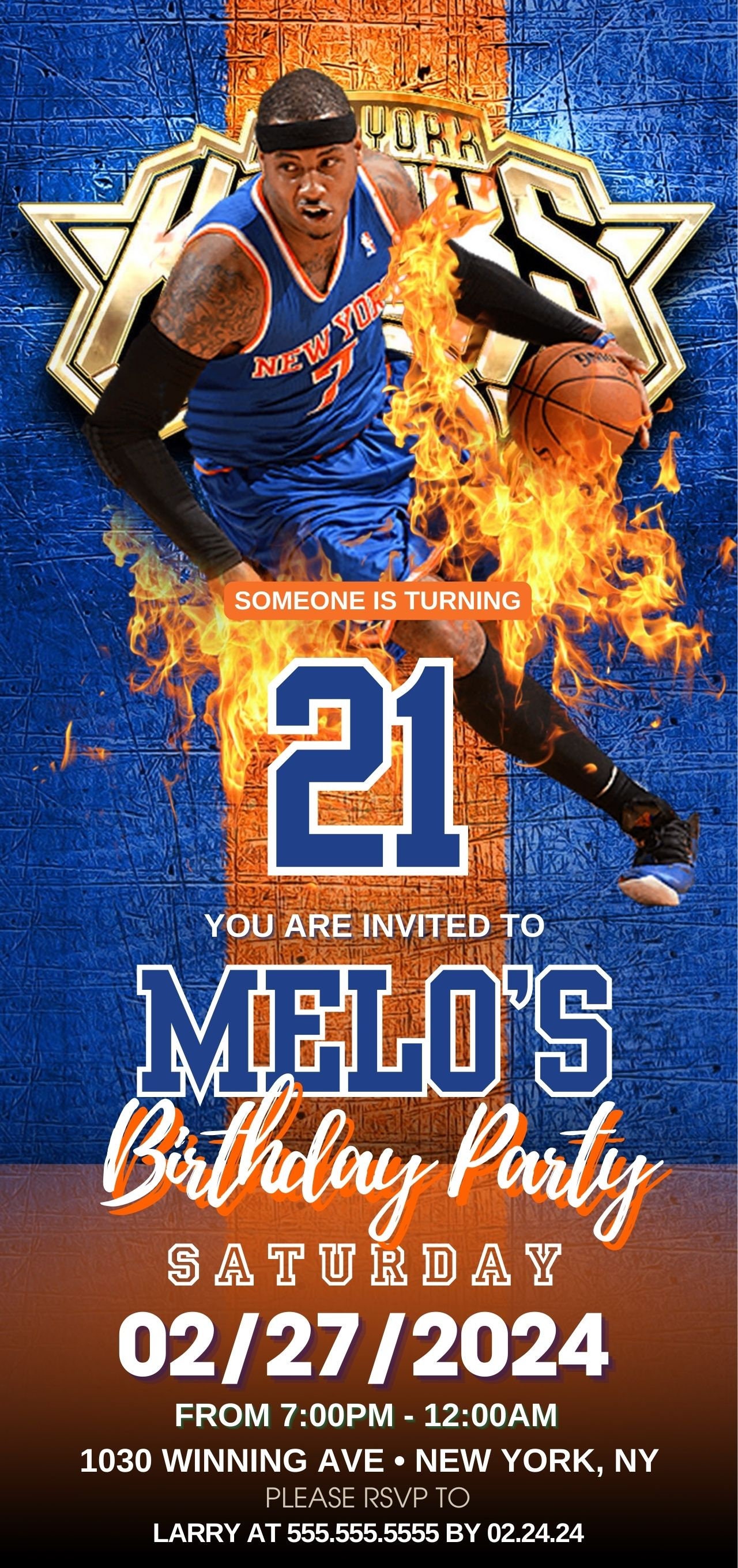 New York Knicks Birthday Party Invite Basketball Invitation Design Edit ...